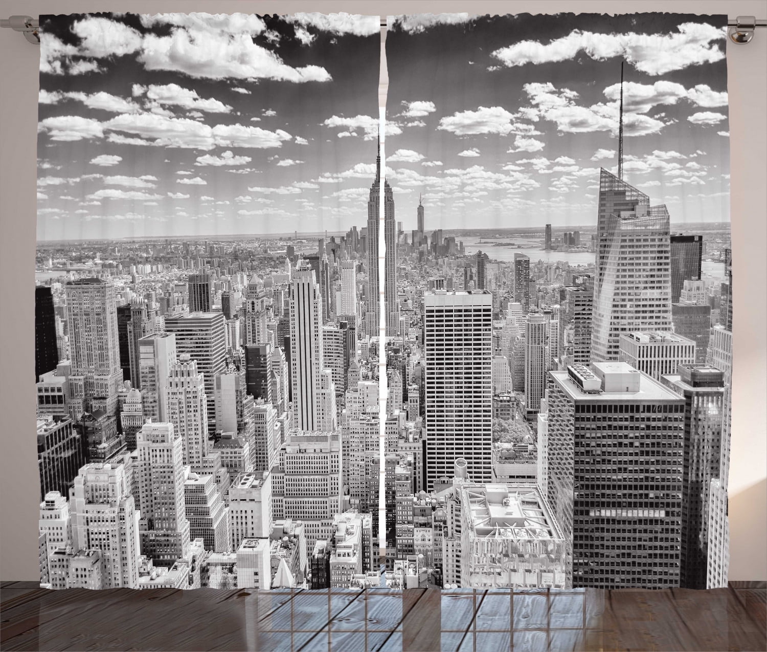 New York Curtains 2 Panels Set, NYC over Manhattan from Top of ...