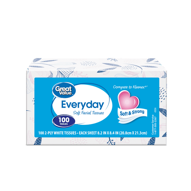 Great Value Everyday Soft 2-Ply Flat Box Facial Tissues (100 Total ...