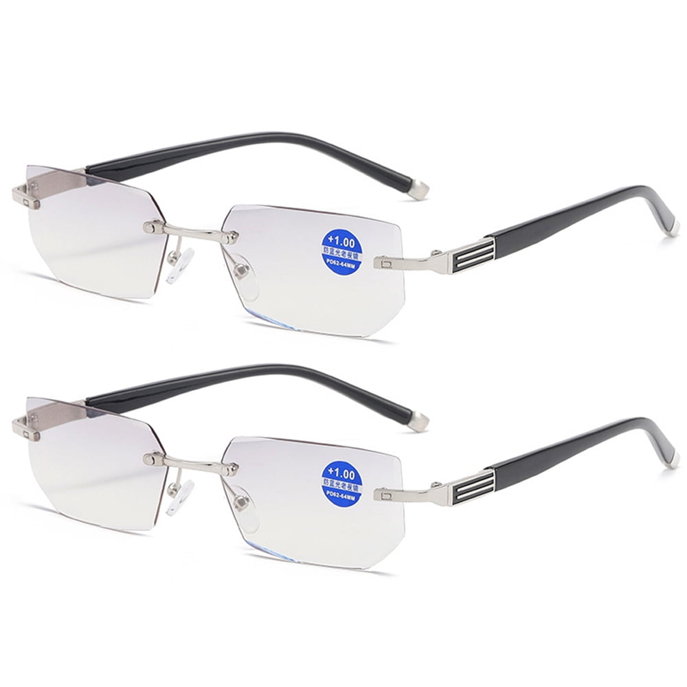 2 Pairs Tinted Reading Glasses Rimless Blue Light Blocking Readers ...