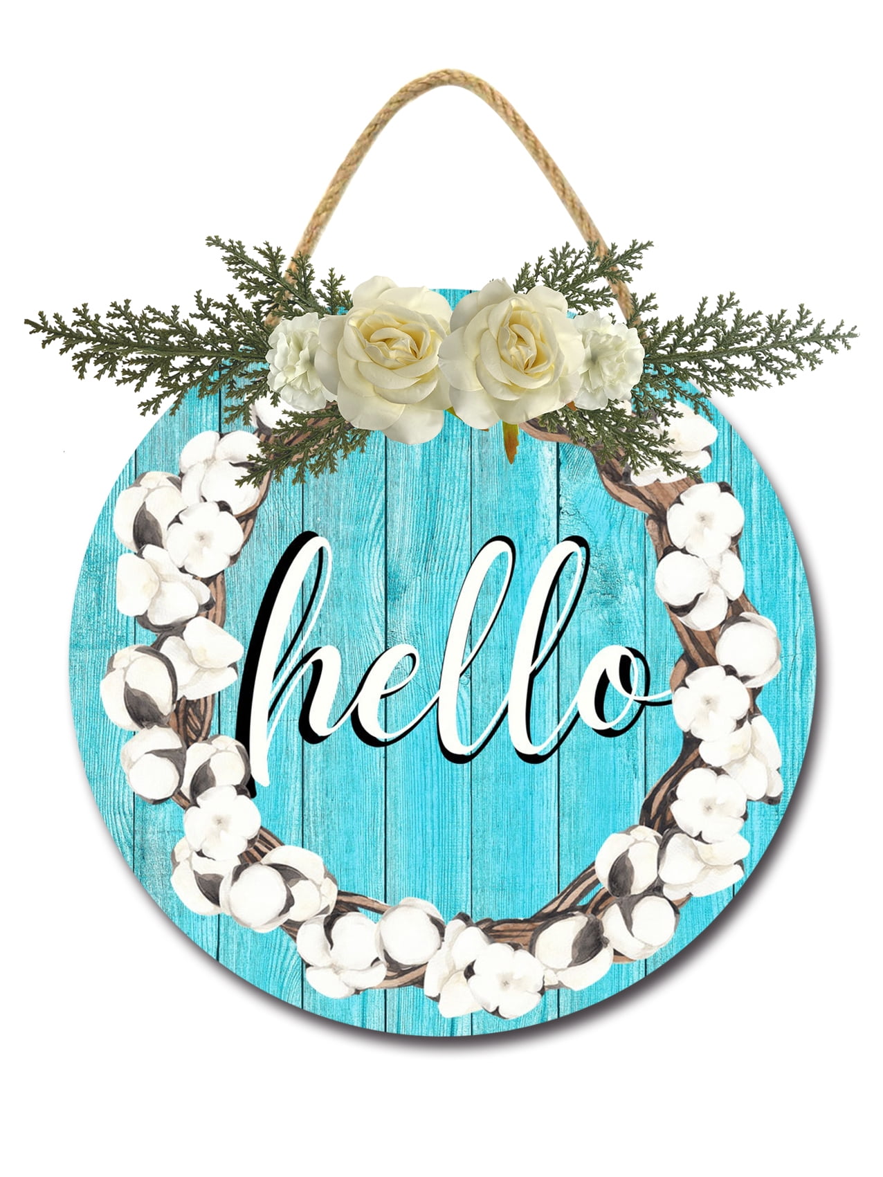 Eveokoki Hello Front Door Sign Funny Wreaths Hanging Wooden Plaque ...