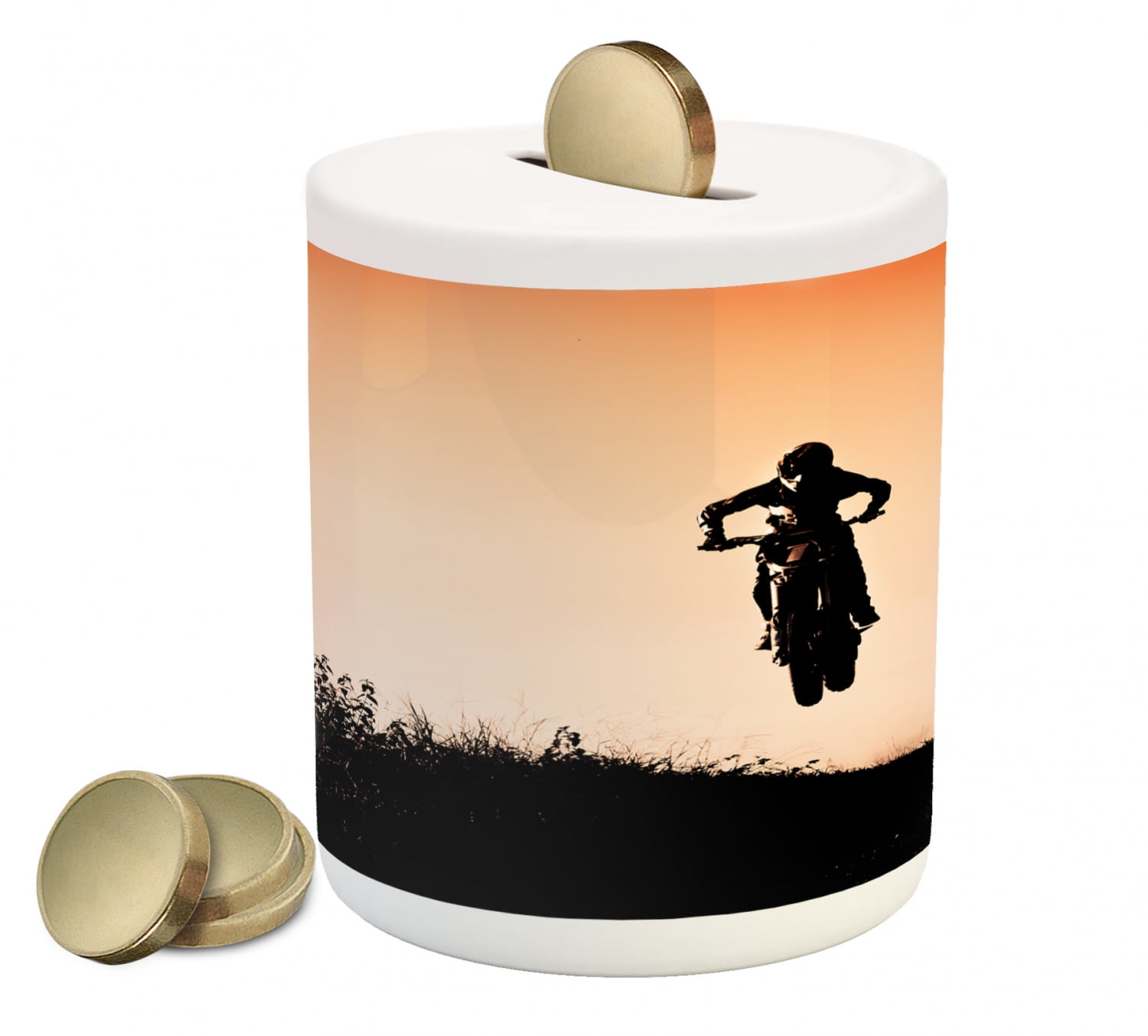 Teen Room Piggy Bank, Motorcycle Jumping over the Hills Horizon Sports ...