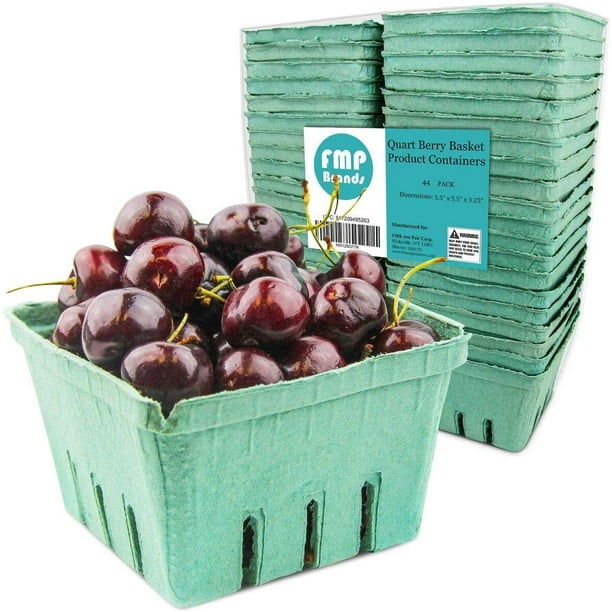[44 Pack] Quart Green Molded Pulp Fiber Berry Basket Produce Vented ...
