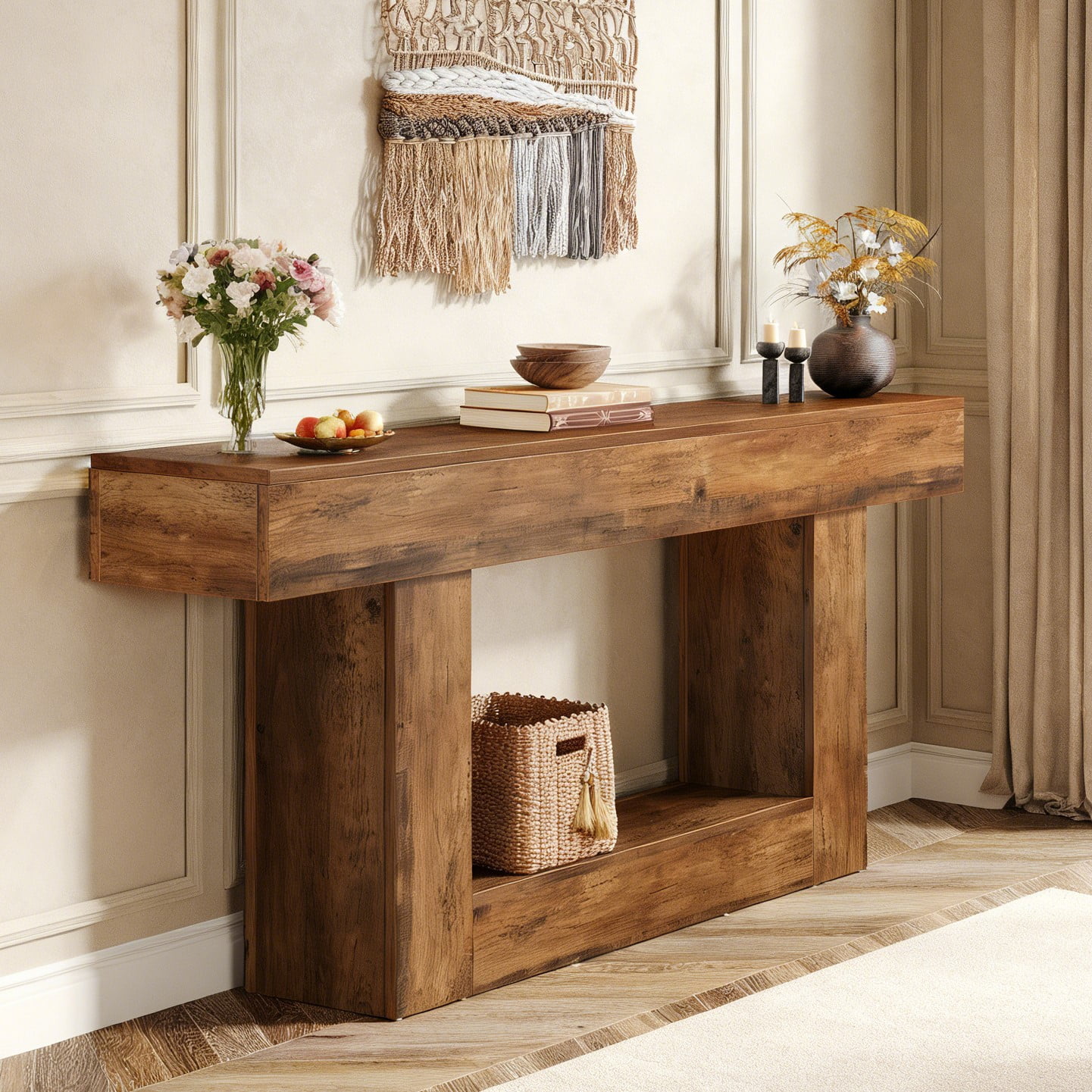 Click here for Fnova 63 Farmhouse Console Table  2-Tier Wood Entr... prices