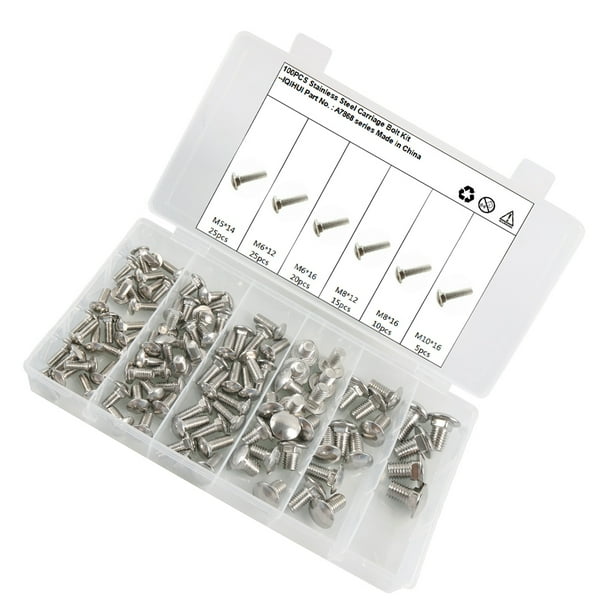 fashionhome 100 Pieces/Set Stainless Steel Carriage Screw Portable ...