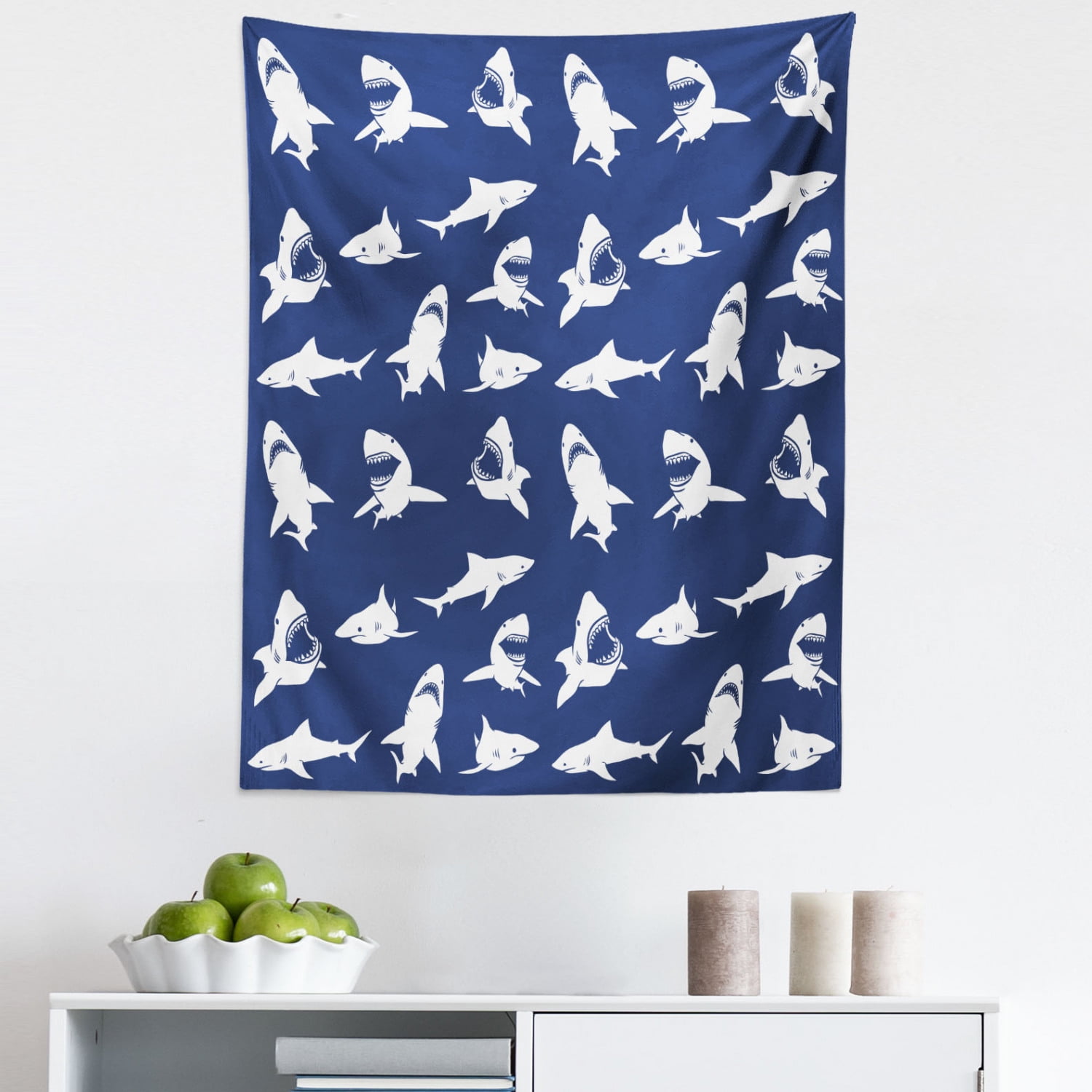 Shark Tapestry, Fish Pattern Various Gestures Have a Bite Danger Humor ...