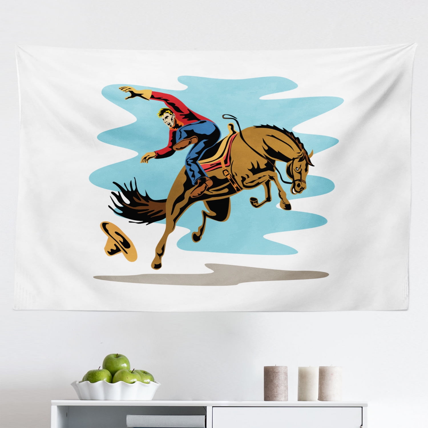 Rodeo Tapestry, Silhouette of Cowboys Sitting on Fence American Texas ...