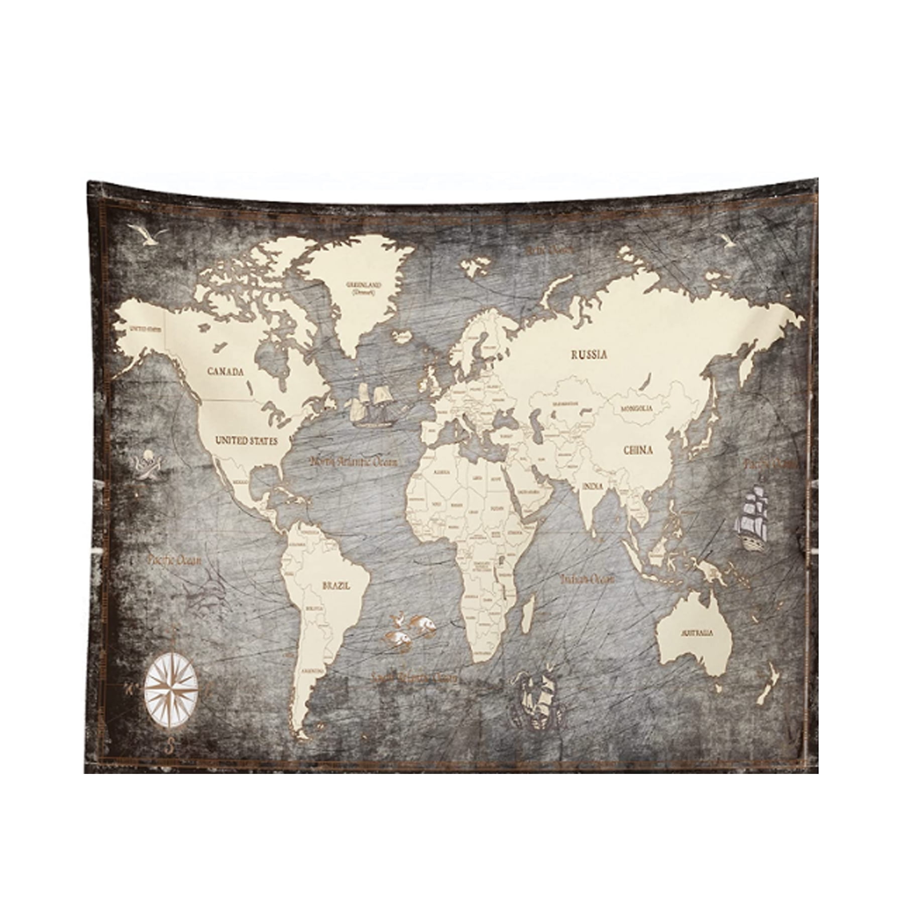 World Map Wall Tapestry, Wall Hanging Decor Wall Vintage Hanging Dorm ...