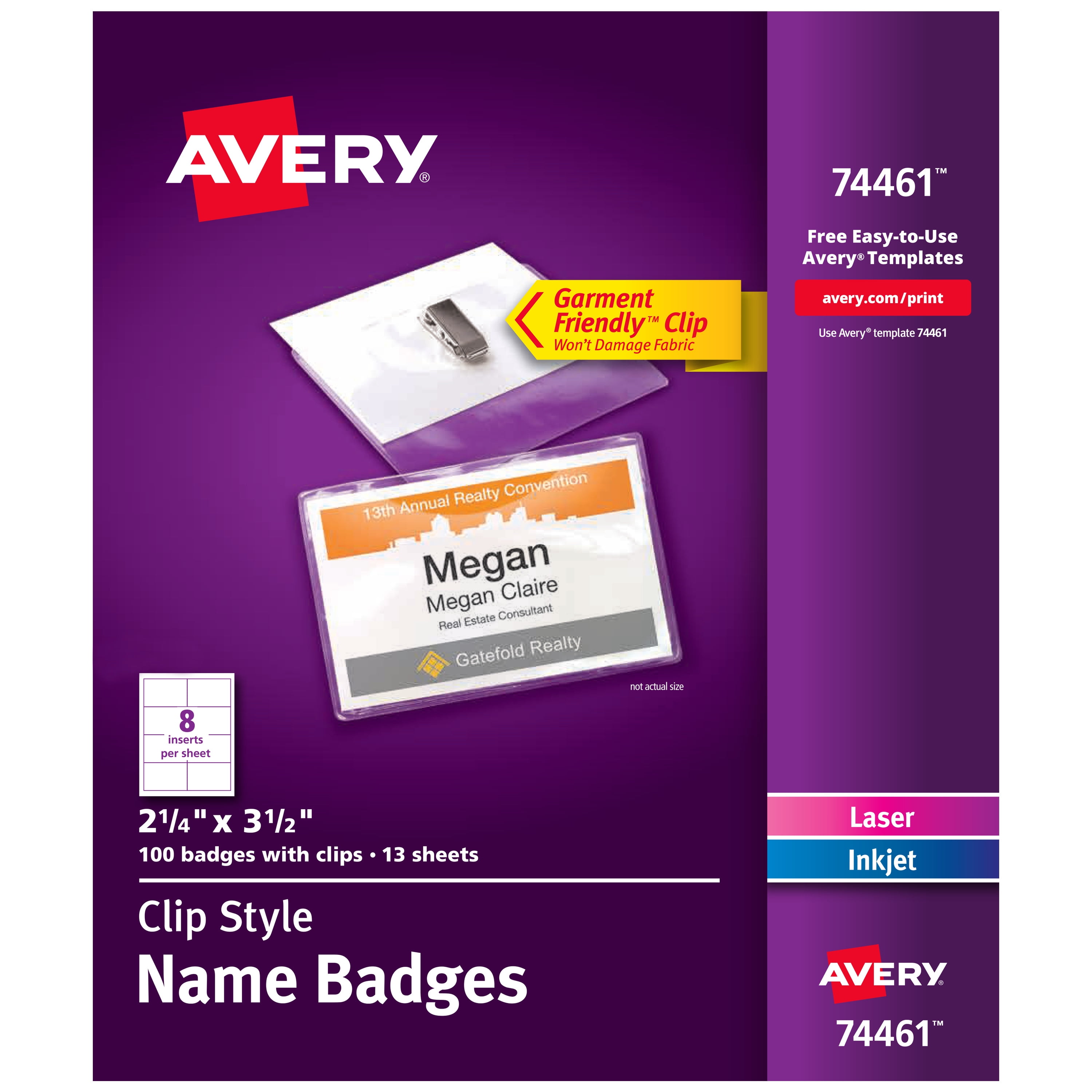 Avery Clip Name Tags Print Or Write 2 1 4 X 3 1 2 100 Inserts