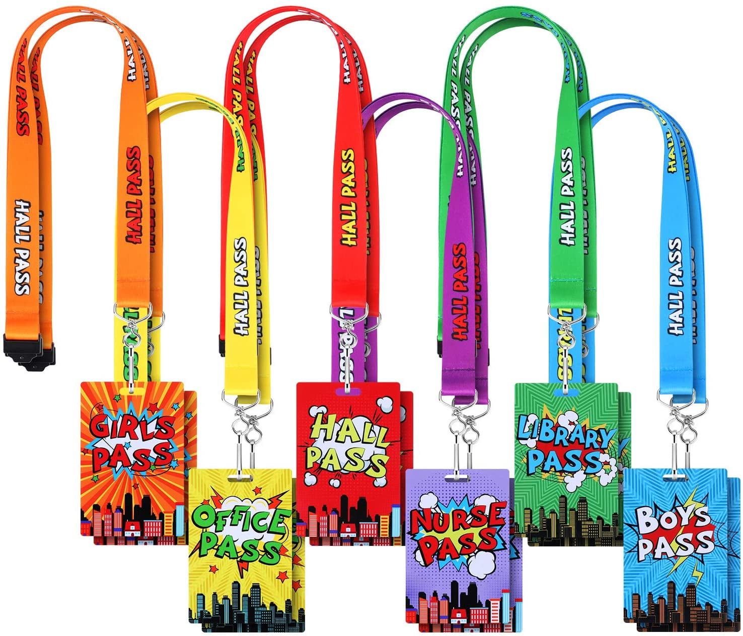 12 Pieces Hall Pass Lanyards Set Unbreakable School Passes Lanyard ...