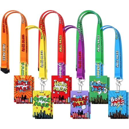 12 Pieces Hall Pass Lanyards Set Unbreakable School Passes Lanyard ...