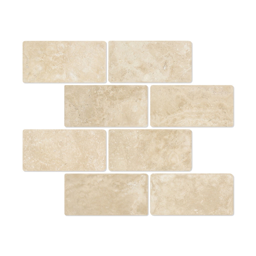3 X 6 Durango Cream Travertine Tumbled Subway Brick Field Tile Sample ...