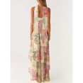 Beige Floral Print Strapless High-Low Maxi Dress With Choker Scarf ...