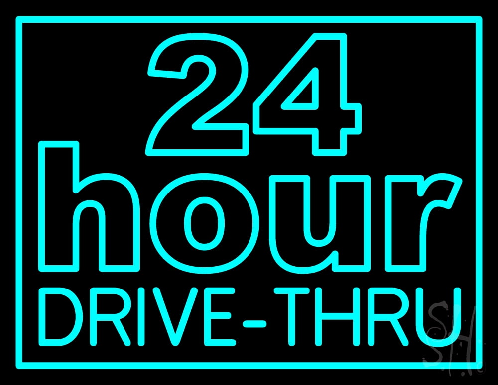 24 Hours Double Stroke Drive Thru LED Neon Sign 15 x 19 - inches, Clear ...