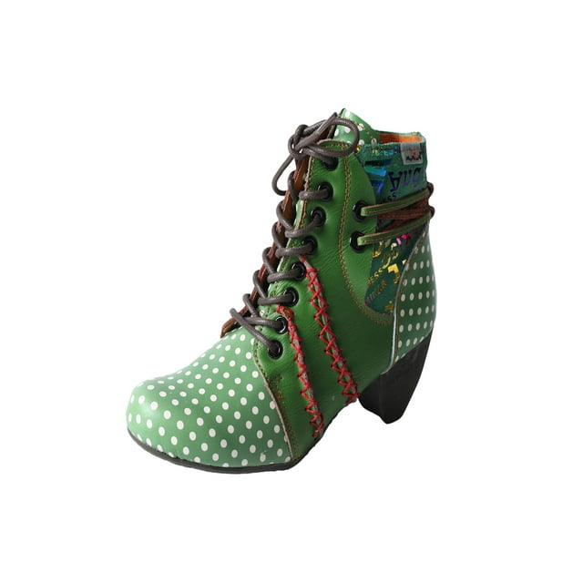 TMA EYES Polka Dot Leather Women Boots with Moccasin Hand Stitching ...