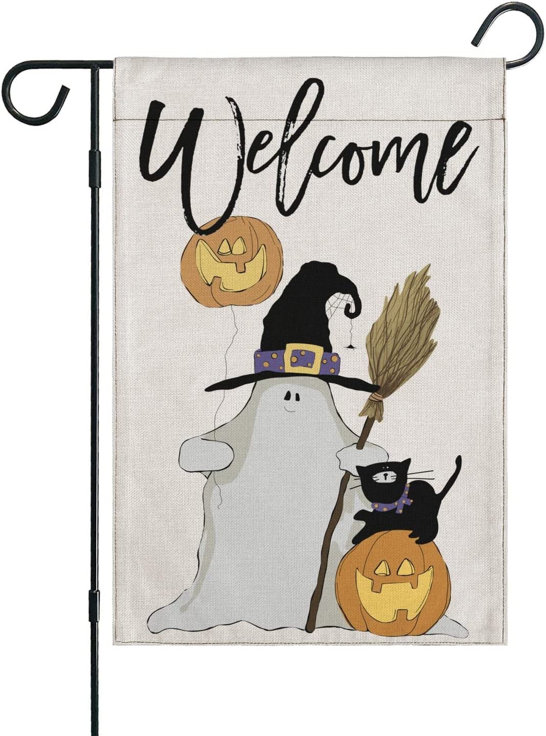 Halloween Garden Flag Spooky Ghost Lantern Pumpkin Welcome Flags Double ...