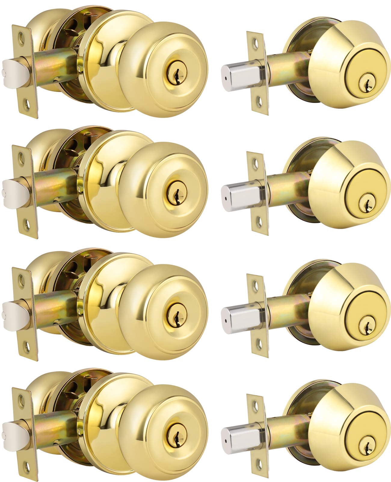 4 Pack Keyed Alike Entry Door Knob and Single Cylinder Deadbolt Lock ...