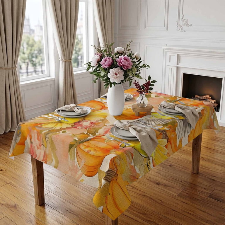 Rectangle Waterproof Table Cloths 52x70in Thanksgiving Orange Pumpkin ...