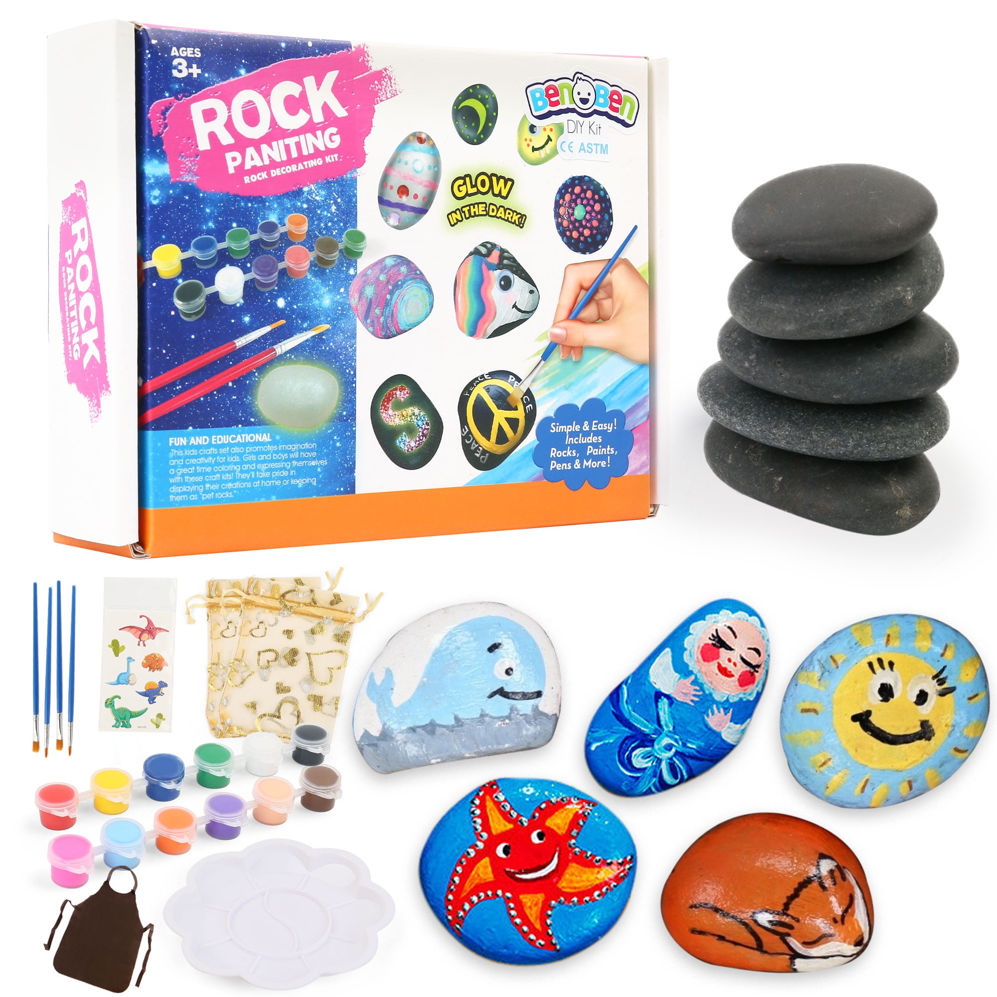 LotFancy Rock Painting Kit, DIY Stone Set for Children Age 3+ - Walmart.com