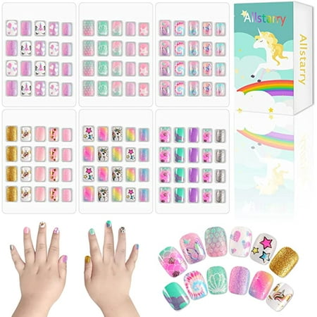 120pcs Children Nails Kids Fake Nails Short Press on Pre-glue Full ...