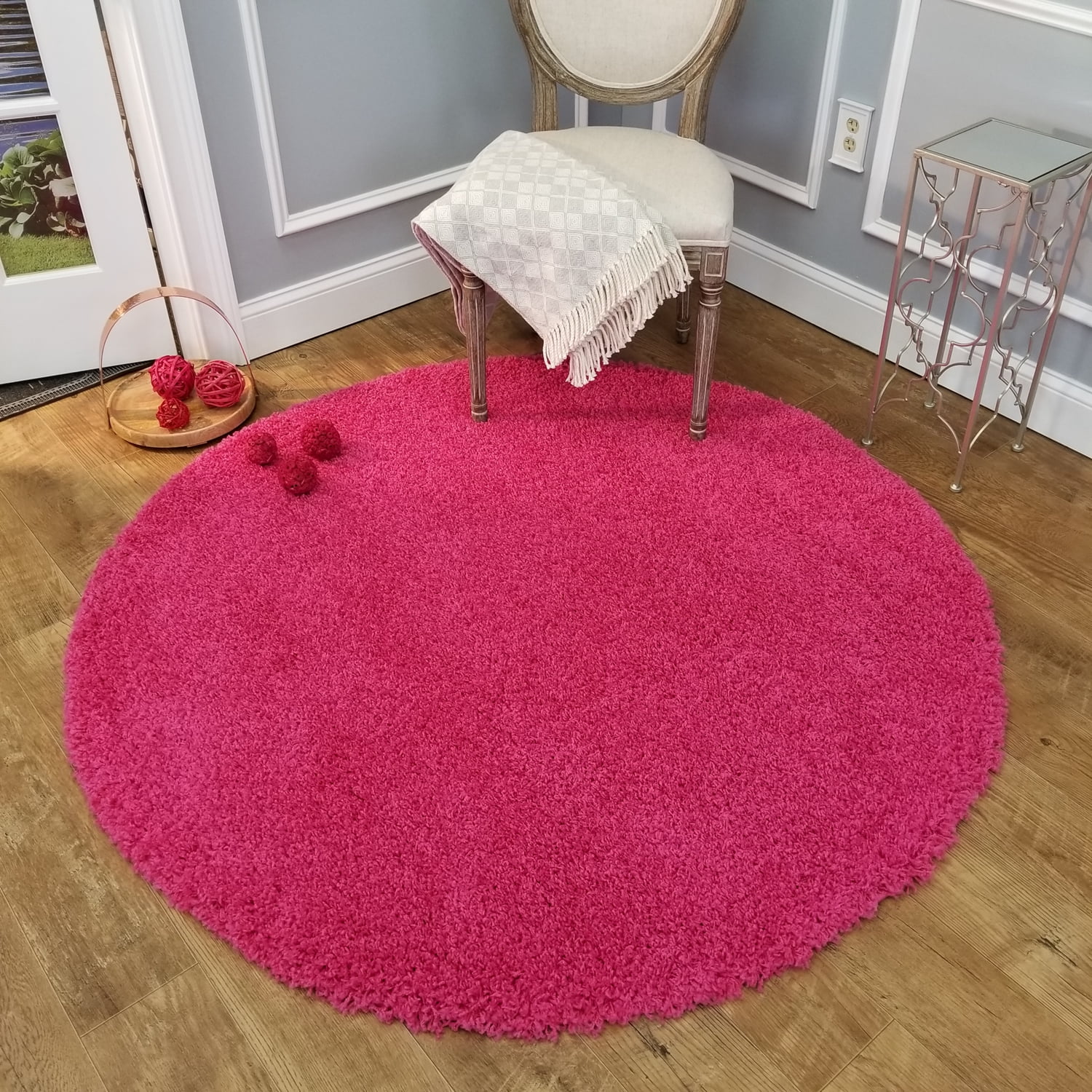 Maxy Home Bella Solid Pink 5 ft. Round Shag Area Rug - Walmart.com