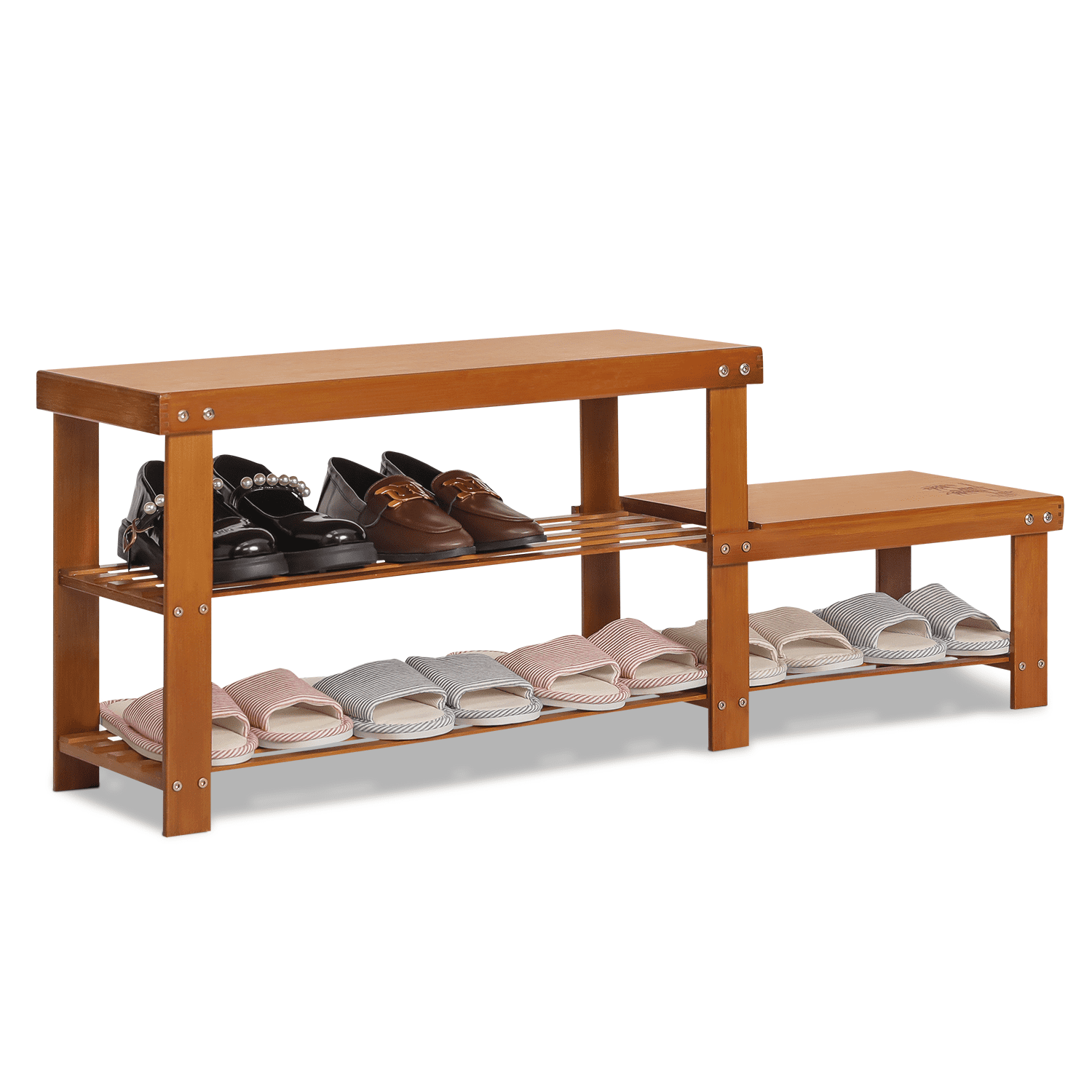 MoNiBloom Bamboo Stable Shoes Changing Bench, 10 Pairs Storage Rack, 2 ...