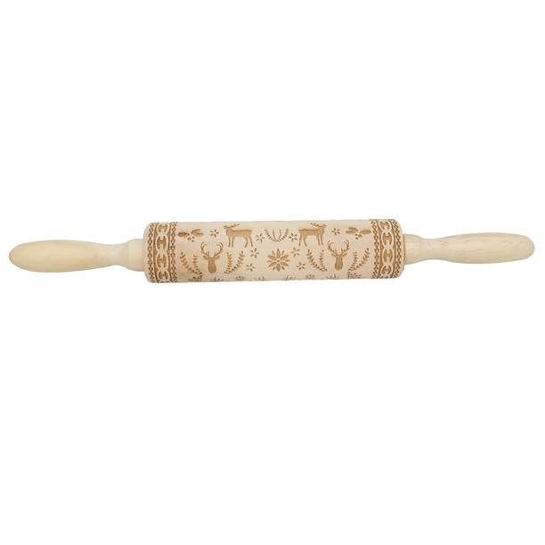 1PC Christma Embossed Rolling Pin DIY Dough Roller Wooden Rolling Stick ...