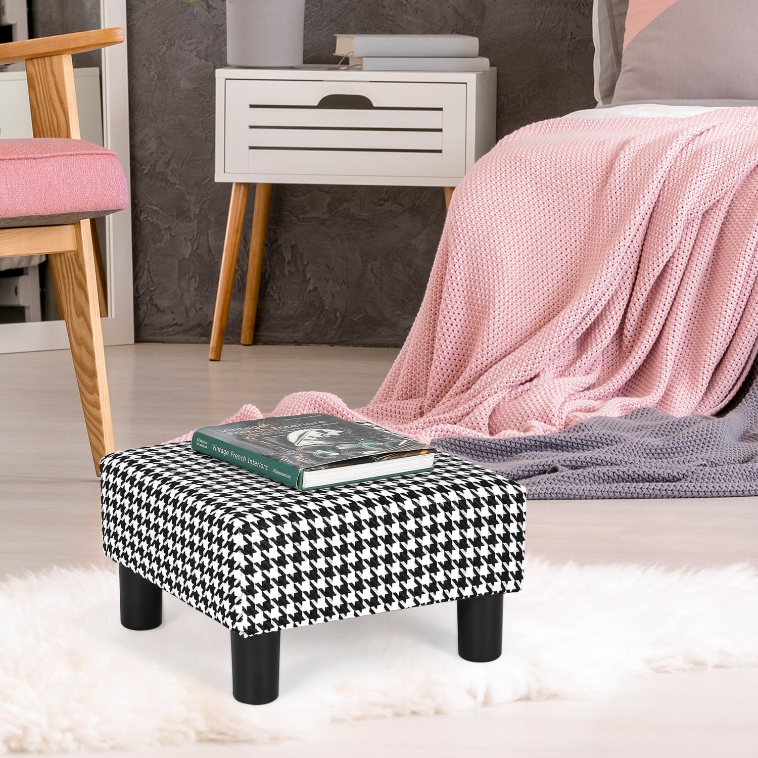 Homebeez Small Rectangle Foot Stool,Ottoman Footrest Stool with Non ...