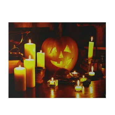 LED Lighted Spooky Halloween Jack-O-Lanterns Canvas Wall Art 15.75" x ...