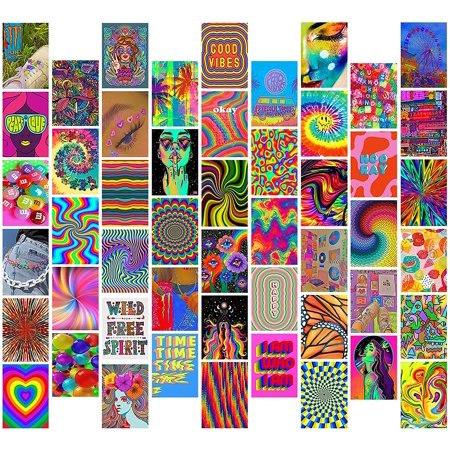 50pcs Hippie Trippy Wall Collage Kit Aesthetic Pictures , 4x6inch, Dorm ...