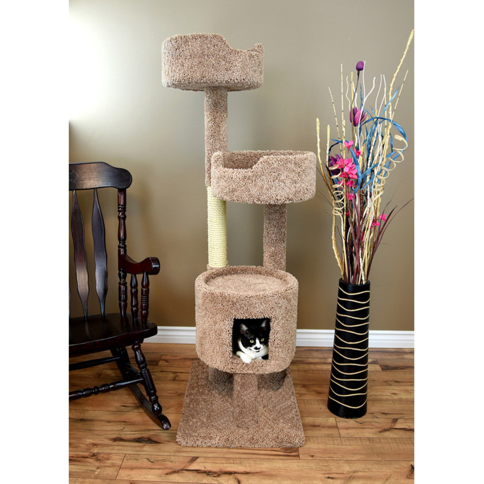New Cat Condos 64-in Cat Tree & Condo Scratching Post Tower, Brown ...
