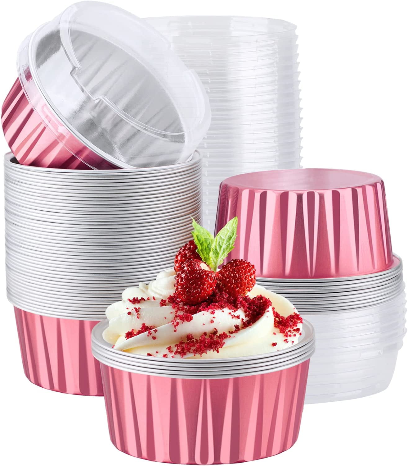 Disposable Ramekins with Lids, 60pcs 5oz Foil Dessert Cups, Aluminum ...