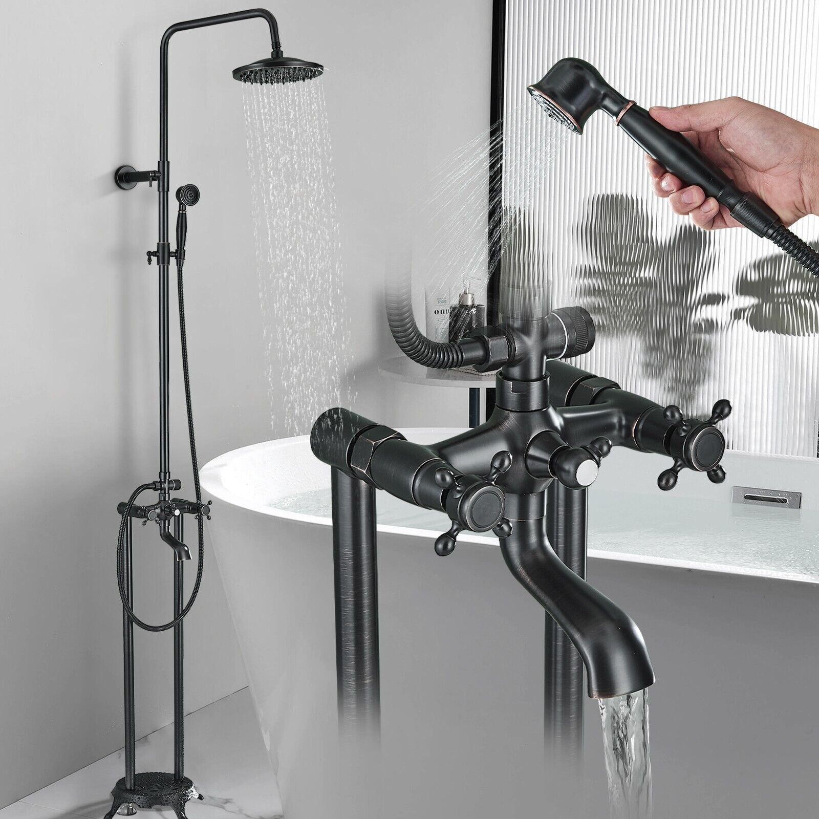 Oil Rubbed Bronze Bathroom Freestanding Bathtub Shower Faucet Set Tub ...