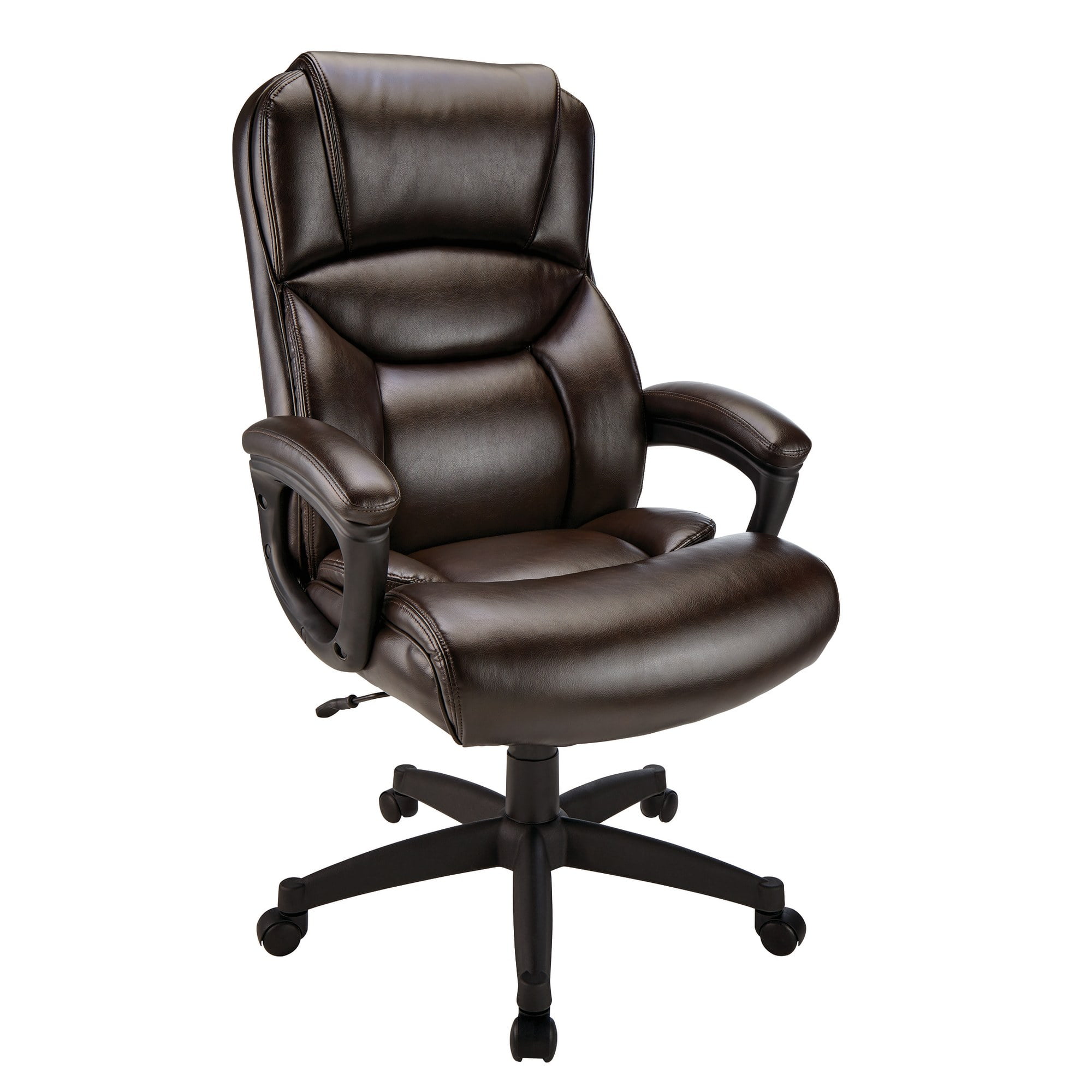 Realspace® Fennington Bonded Leather High-Back Chair, Brown/Black ...