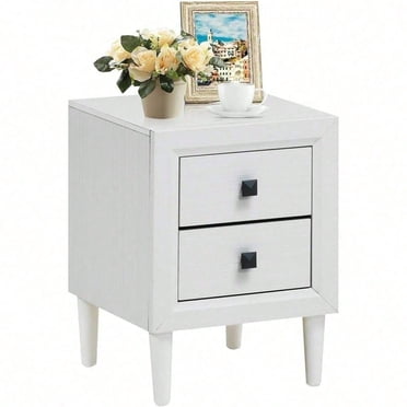 VINGLI Oak White Wood Nightstand End Side Table for Living Room with ...