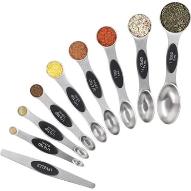 Magnetic Measuring Spoons Set of 8 Stainless Steel Stackable Dual Sided ...