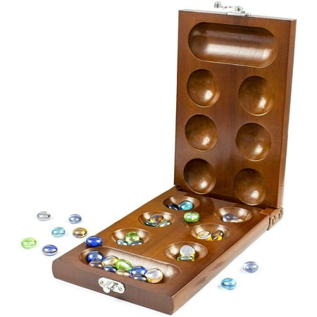 Mancala Board Game with Stones Wood Folding Mancala Board Game for Kids ...