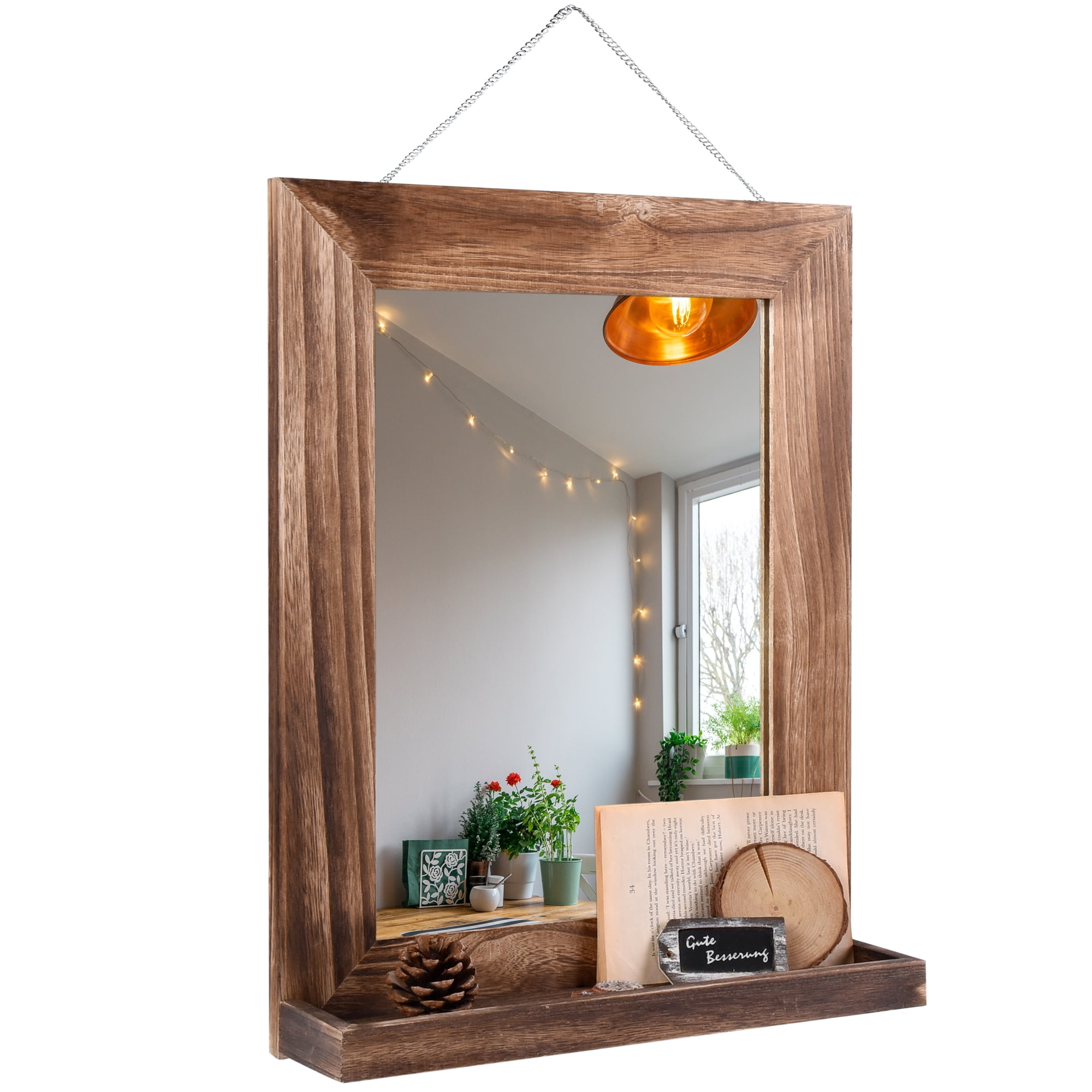 EDGEWOOD 16x20 Inches Decorative Wall Mirror with Shelf Solid Wood ...