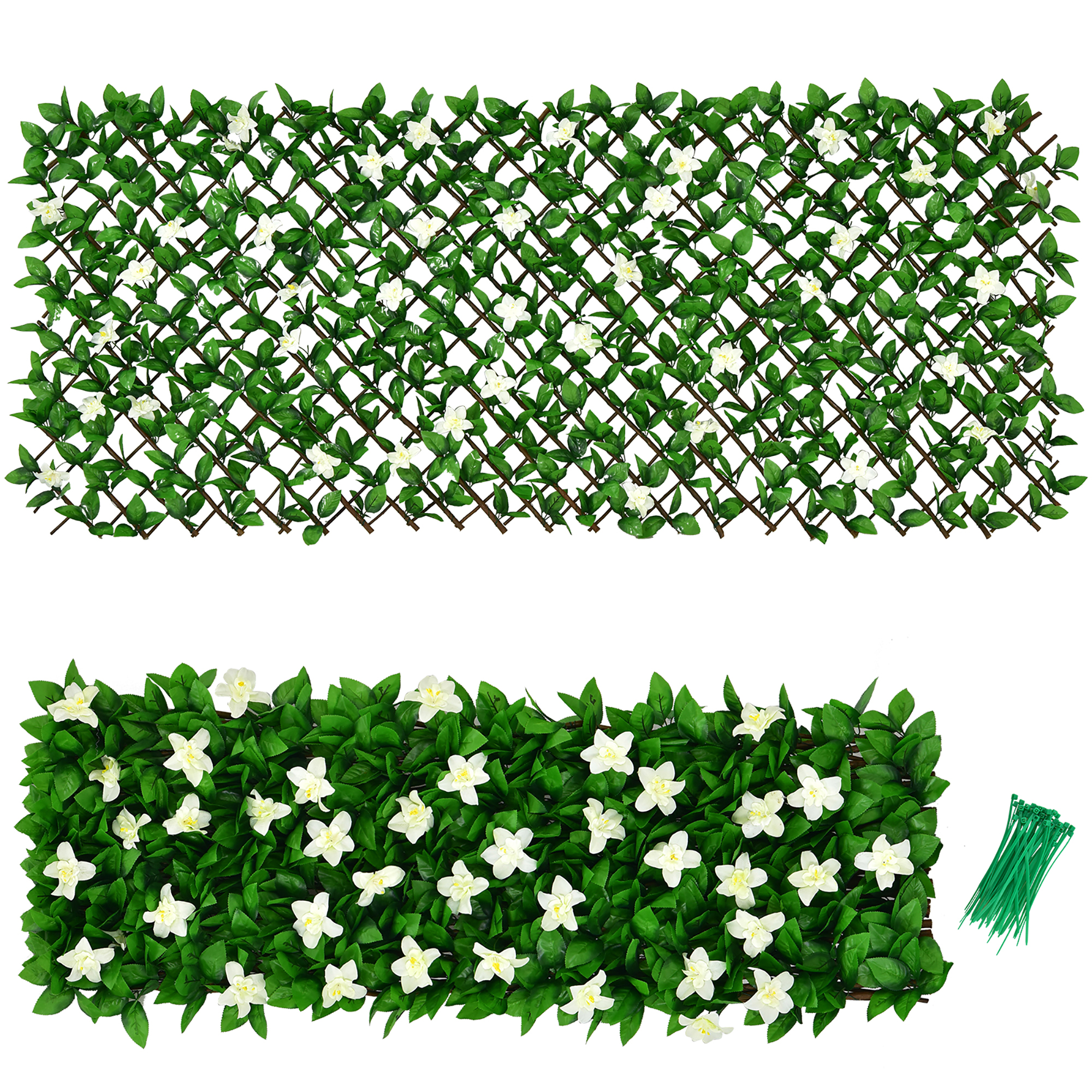 Costway Expandable Fence Privacy Screen Faux Ivy Panel w/White Flower 1 ...