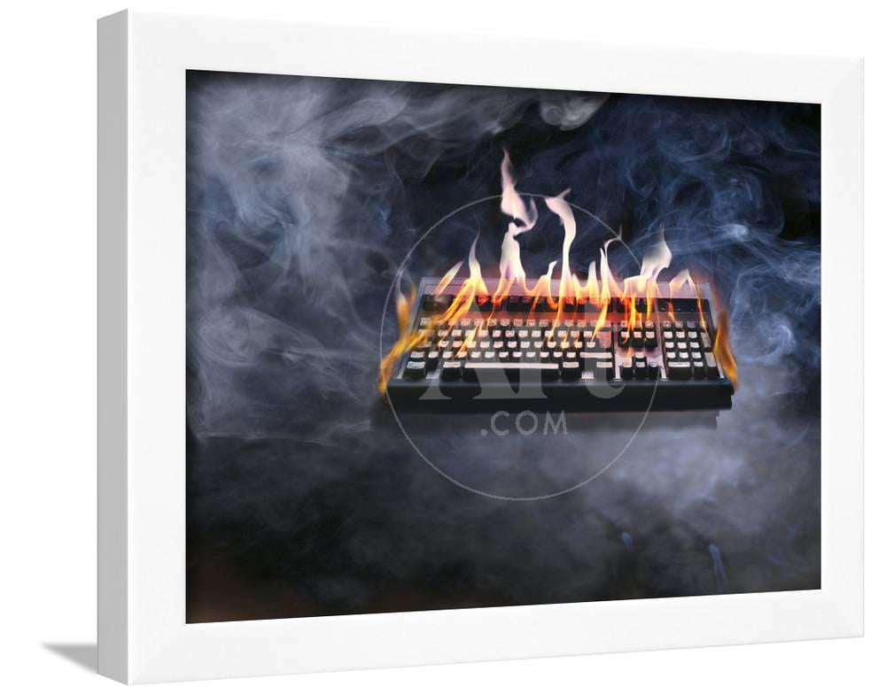 Computer Keyboard on Fire and Smoking, Framed Art Print Wall Art Sold ...