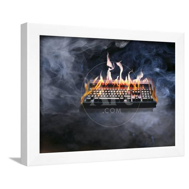 Computer Keyboard on Fire and Smoking, Framed Art Print Wall Art Sold ...