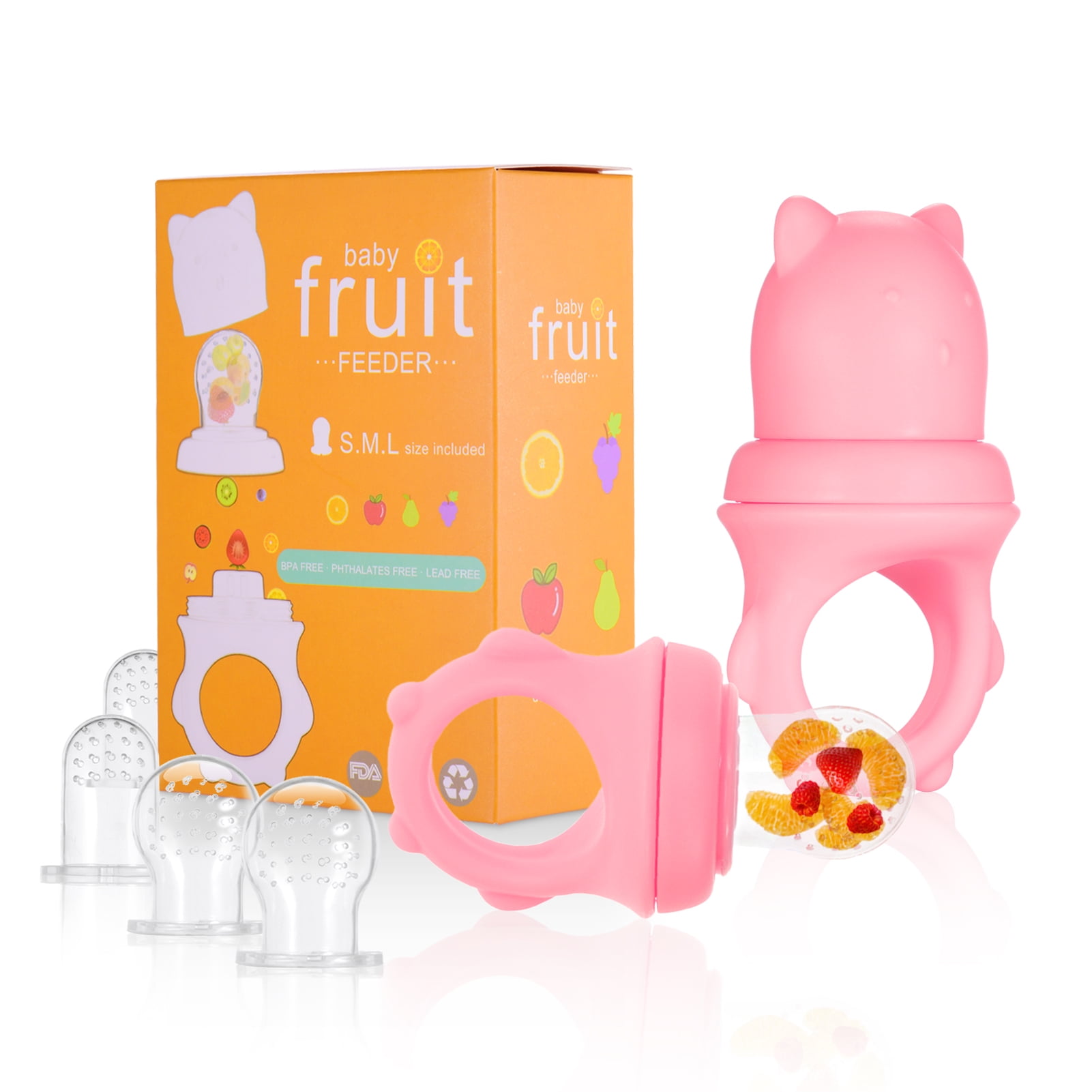 Gecheer Baby Food Feeder Fruit Feeder Pacifiers for Teething with S/M/L ...