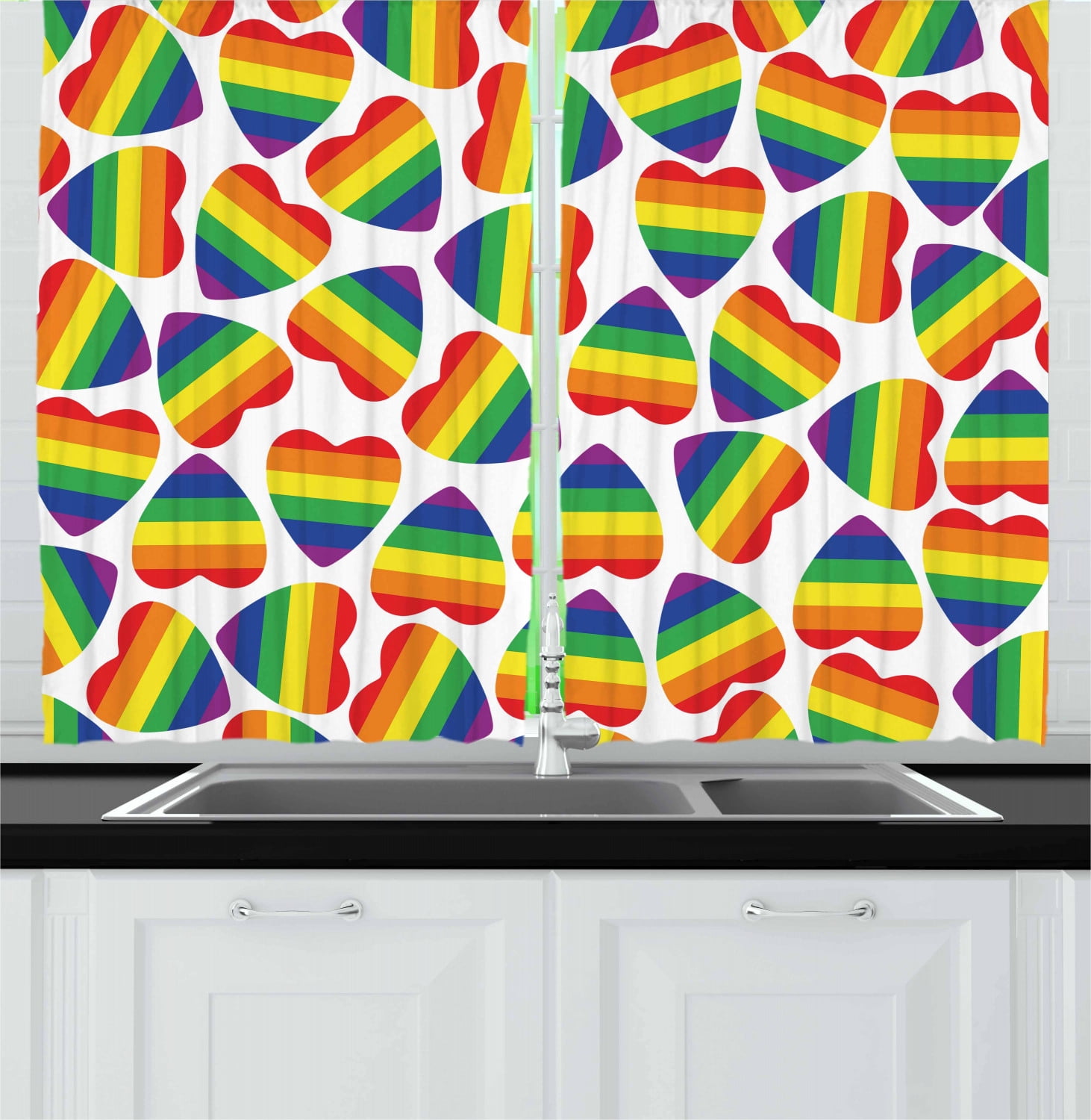 Pride Curtains 2 Panels Set Cute Heart Shapes In Lgbt Colors Striped