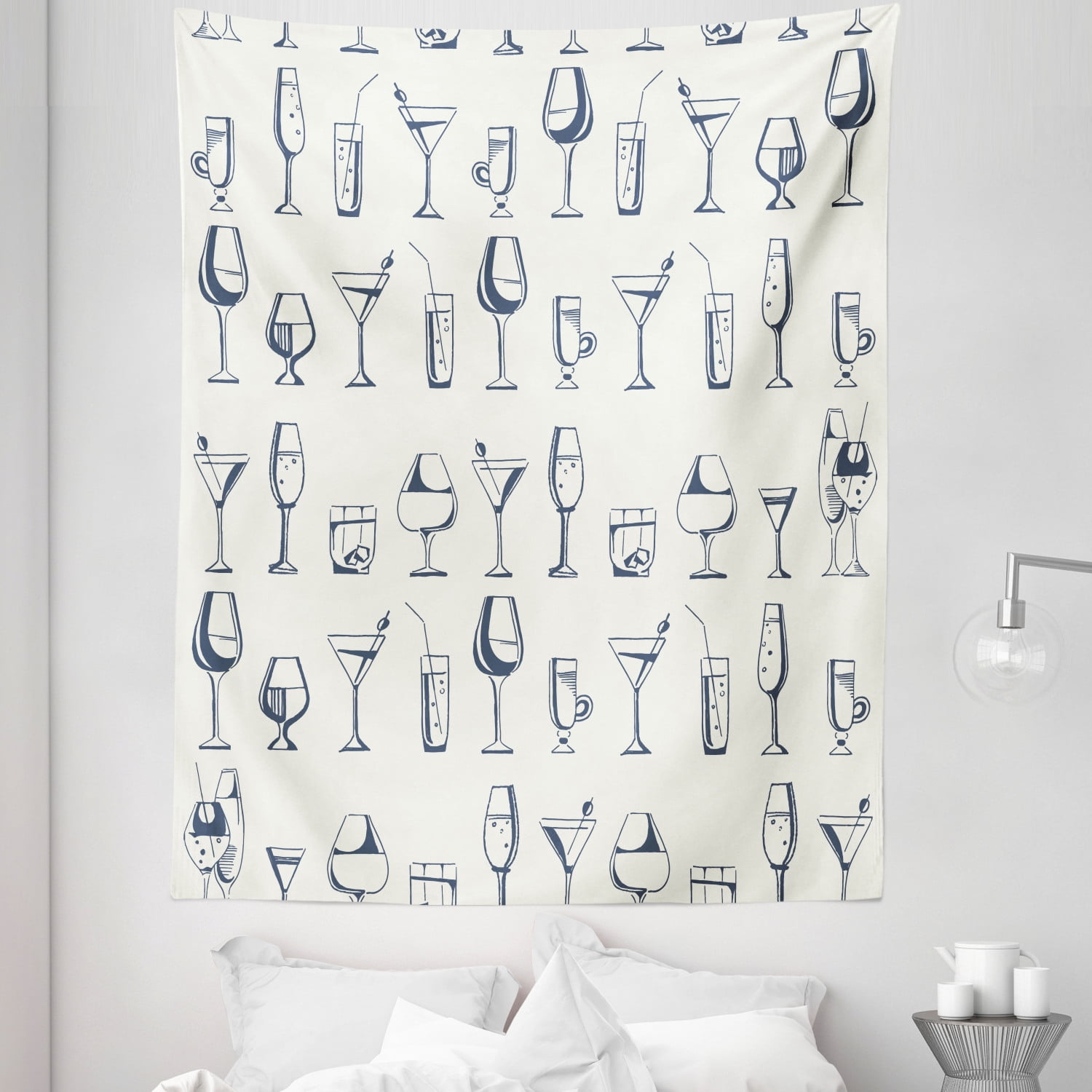 Drink Tapestry, Repeating Pattern with Hand Drawn Alcohol Beverages and ...