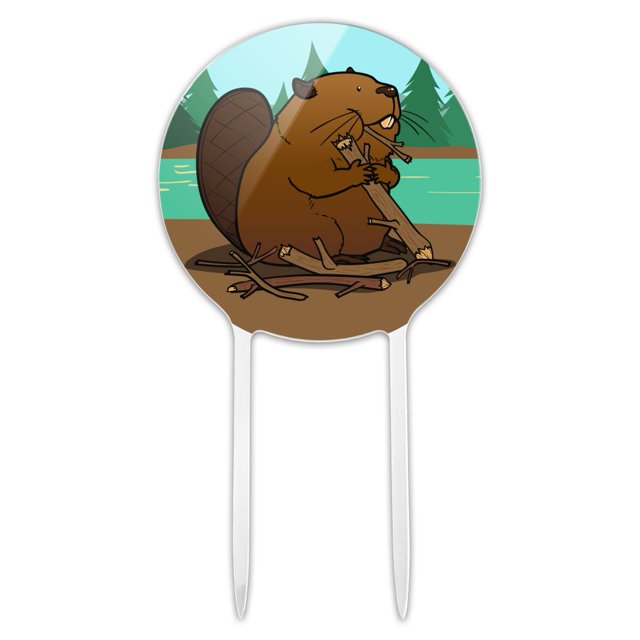 Acrylic Beaver Chomping Wood Cake Topper Party Decoration for Wedding ...