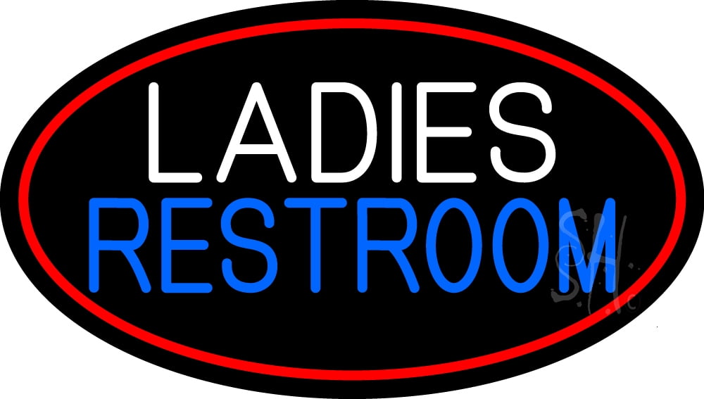 Restroom Oval With Red Border LED Neon Sign 20 x 37 - inches, Clear ...