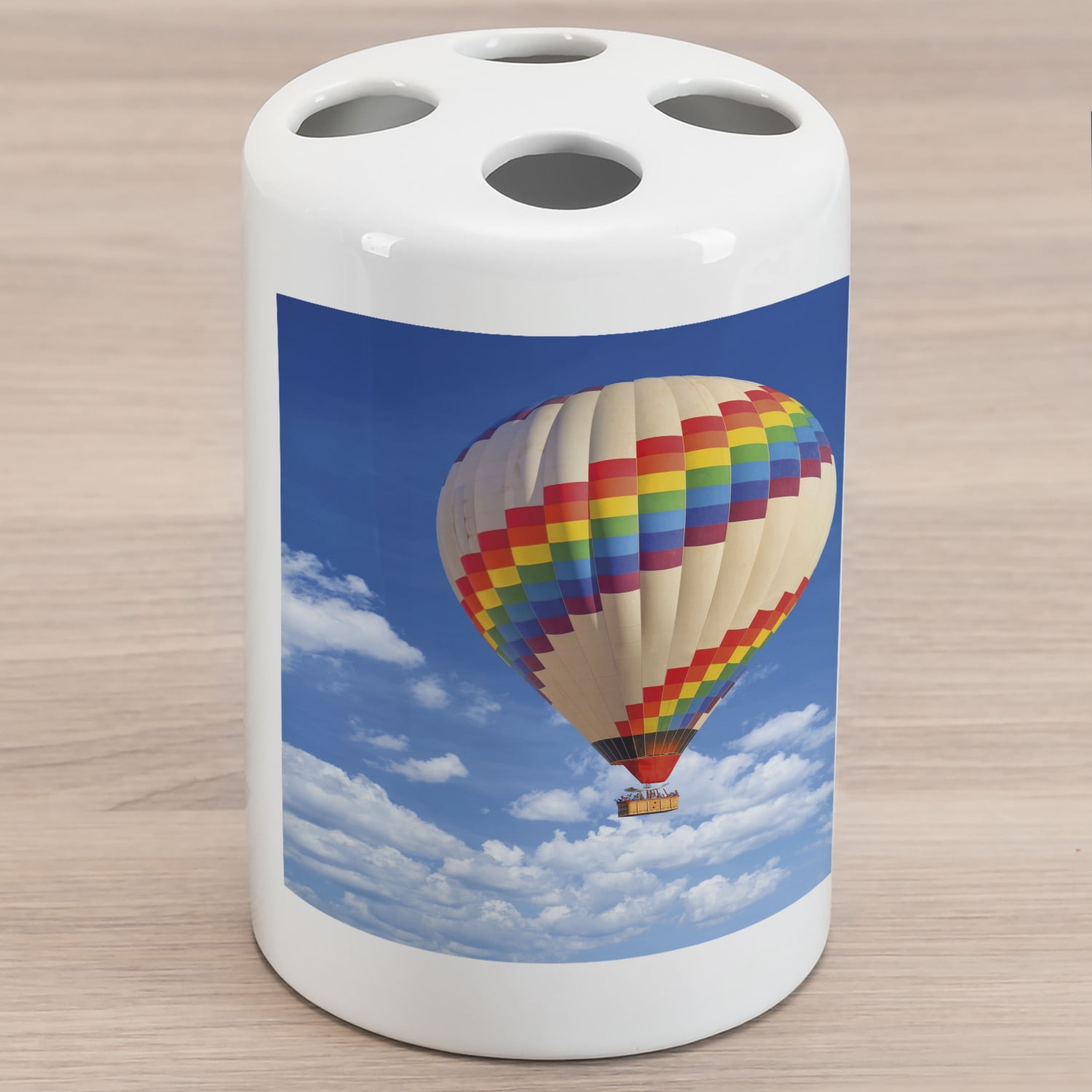 Blue Sky Ceramic Toothbrush Holder, Picturesque of a Colorful Hot Air ...