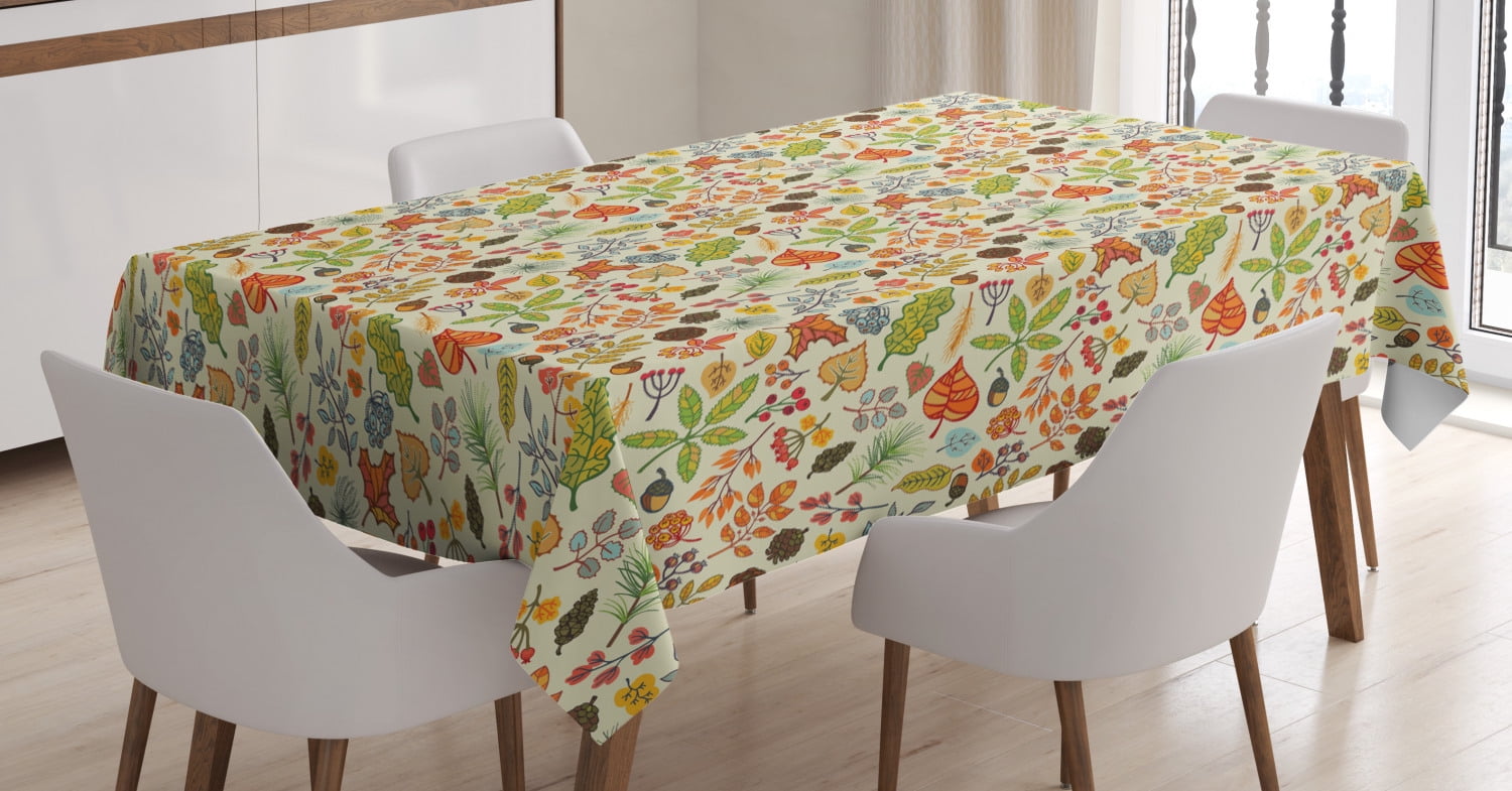 Pine Cone Tablecloth, Autumn Maple Leaves Berries Branches Spruce ...
