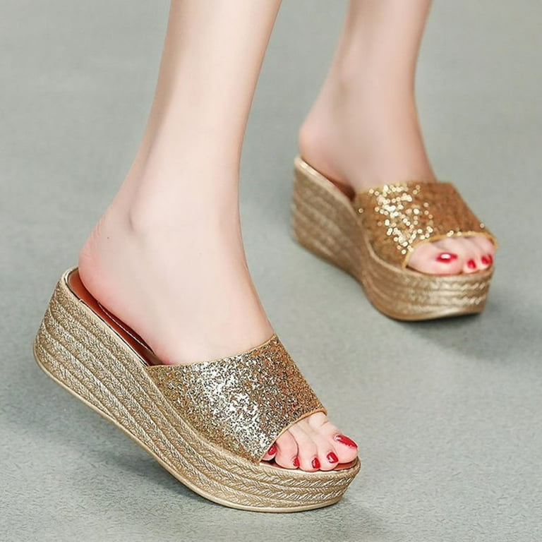 Gold Glitter Low Wedges