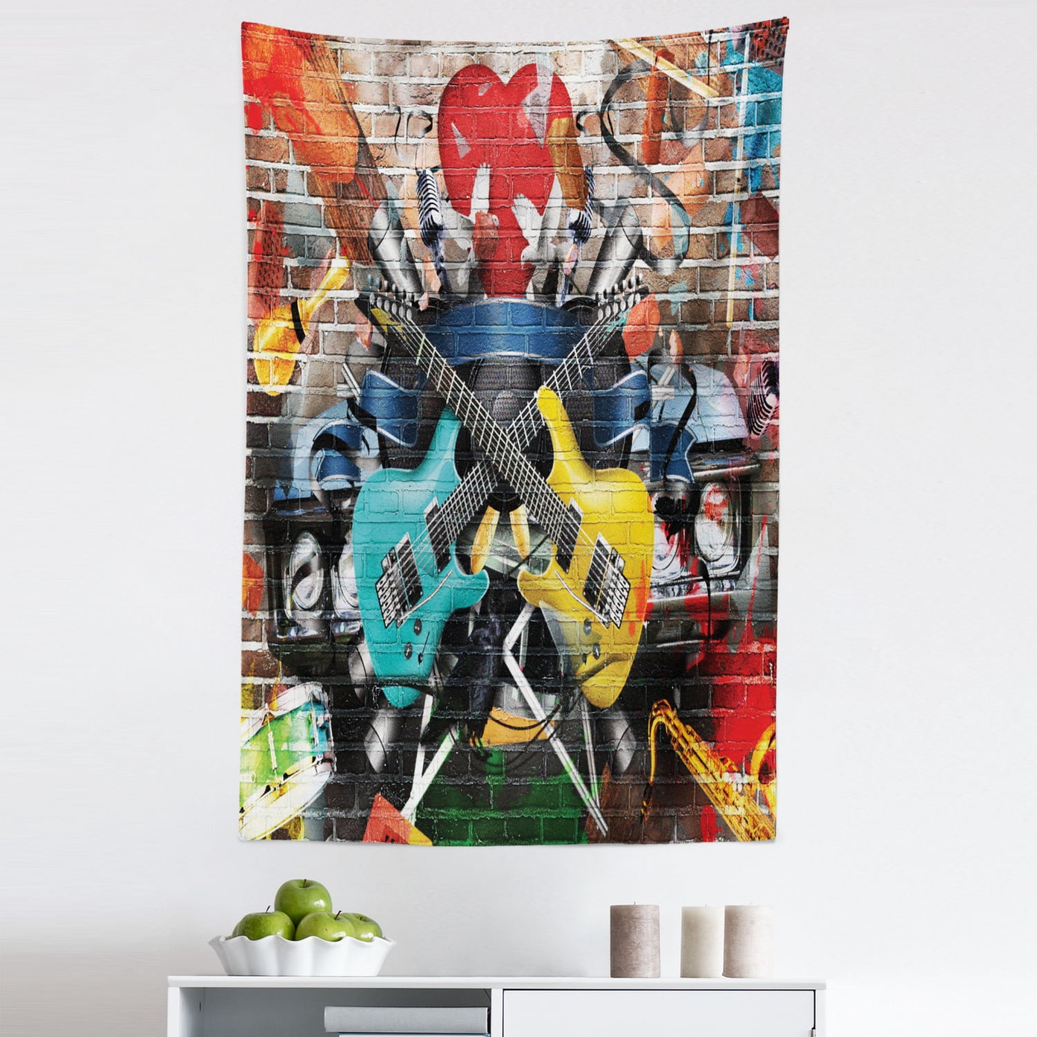 Music Tapestry, Collage of Music Color and Musical Instruments Street ...