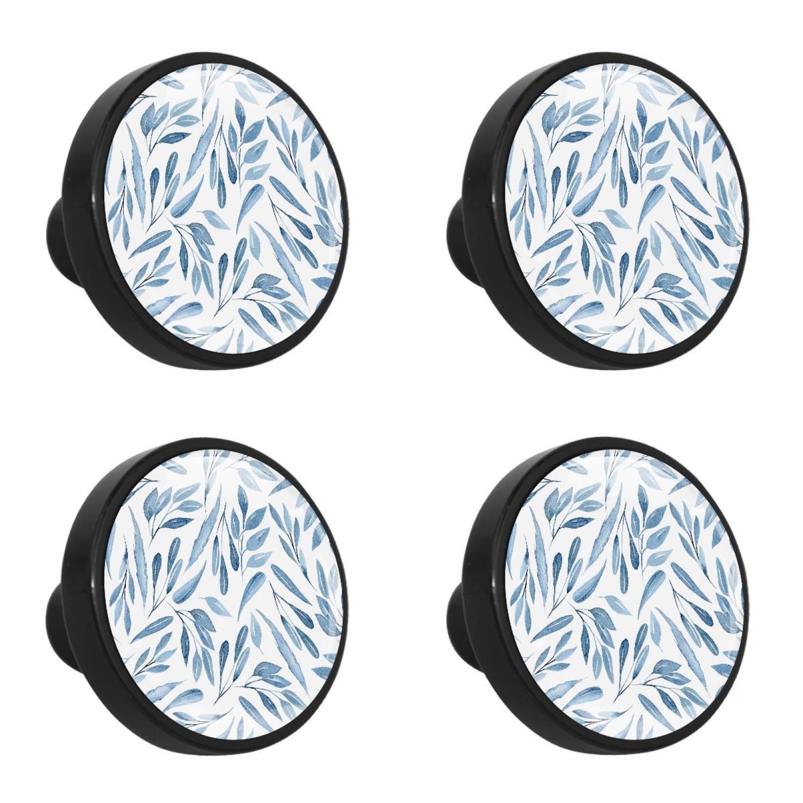 4 Pcs Blue Branches Leaves Knobs for Kitchen Cabinet Cupboard Dresser ...